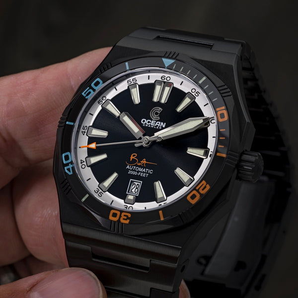 Ocean Crawler Bolt - Black DLC – Ocean Crawler Watch Co.
