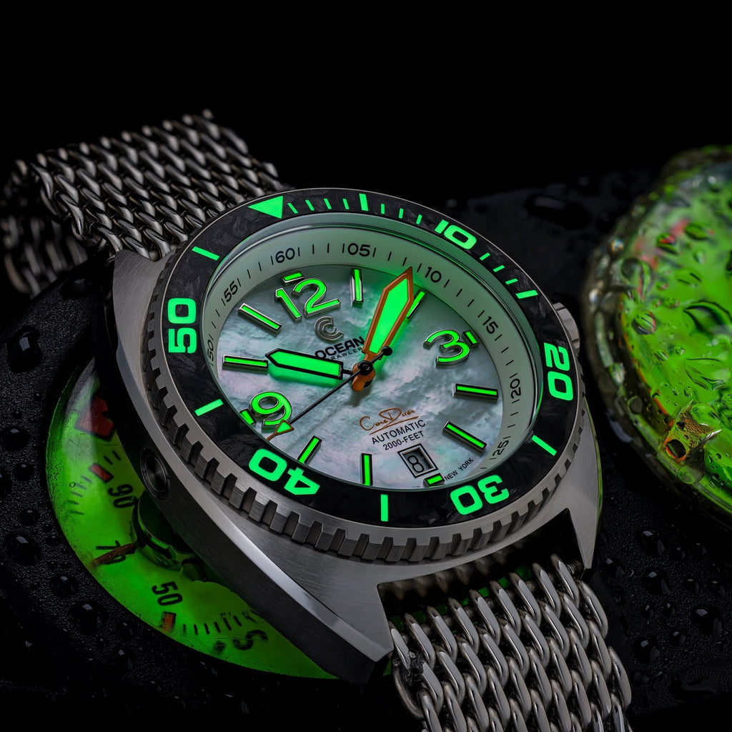 Core Diver - White Mother of Pearl - Carbon Fiber Bezel - 2 Straps Inc ...