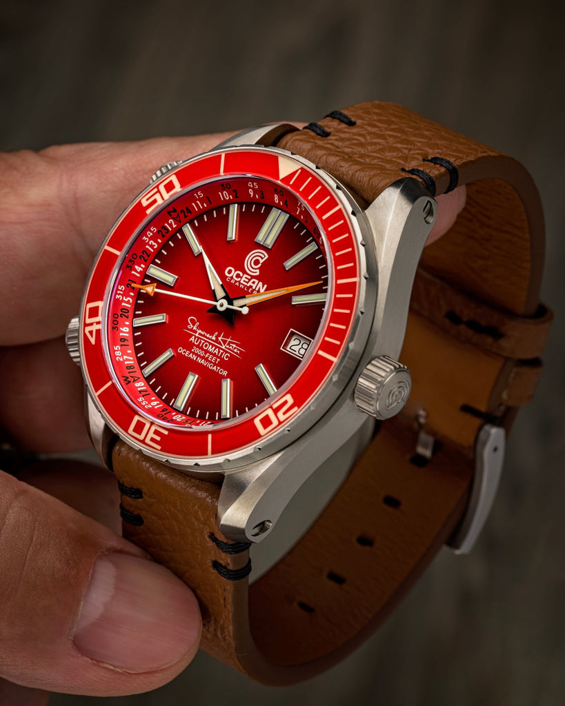 Ocean Crawler Ocean Navigator - Red V3 - Titanium – Ocean Crawler Watch Co.