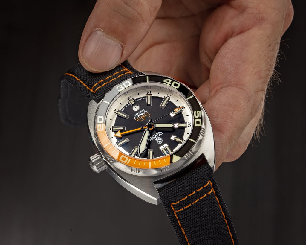 Black Canvas With Orange Stitching Strap - 22mm – Ocean Crawler Watch Co.