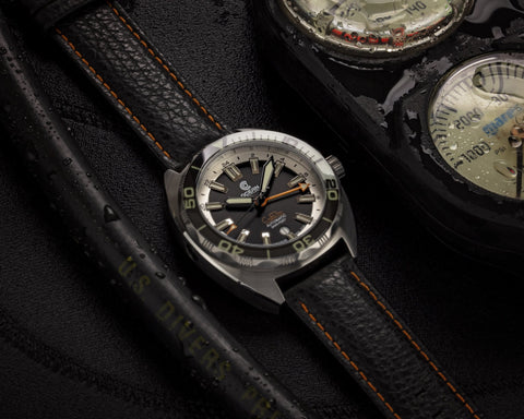 Black Leather And Orange Stitching Strap - 22mm – Ocean Crawler Watch Co.