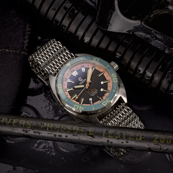 Ocean Crawler Core Diver V3 - Aqua/Salmon – Ocean Crawler Watch Co.
