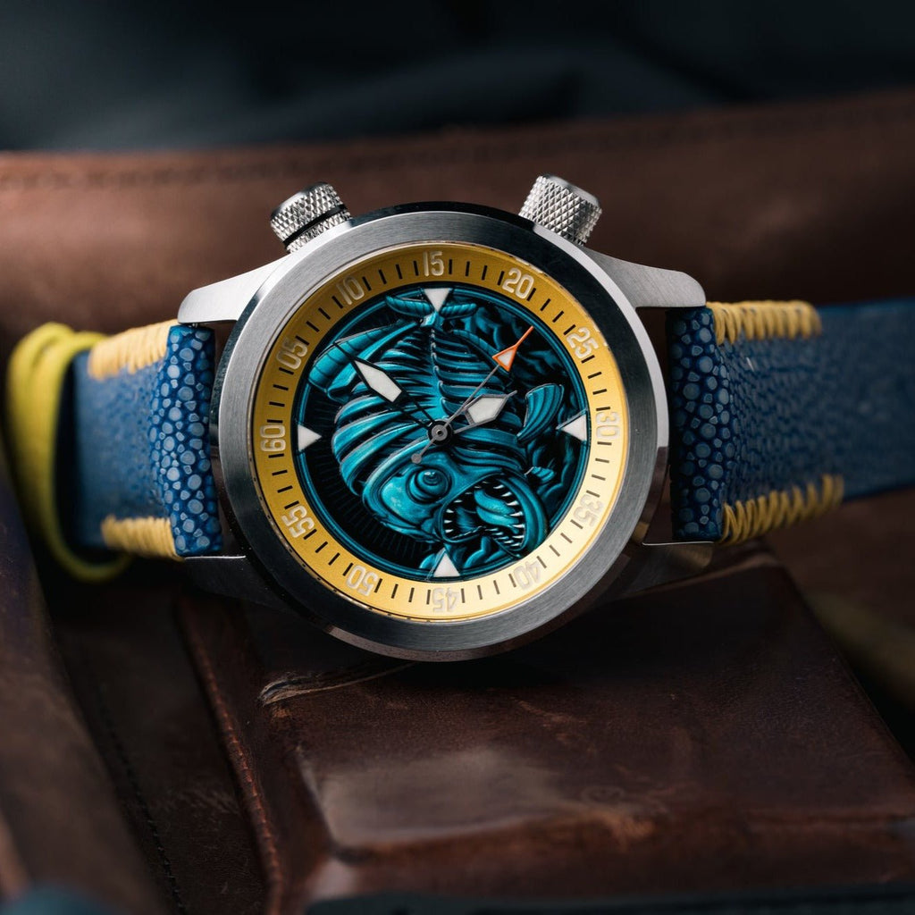 Ocean Crawler Piranha - Blue/Yellow - Prototype – Ocean Crawler Watch Co.